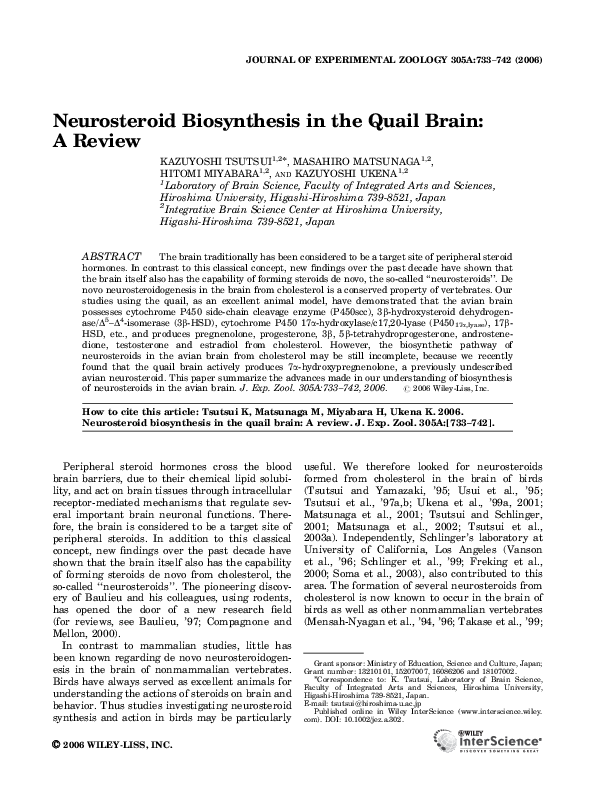 (PDF) Neurosteroid biosynthesis in the quail brain: a review