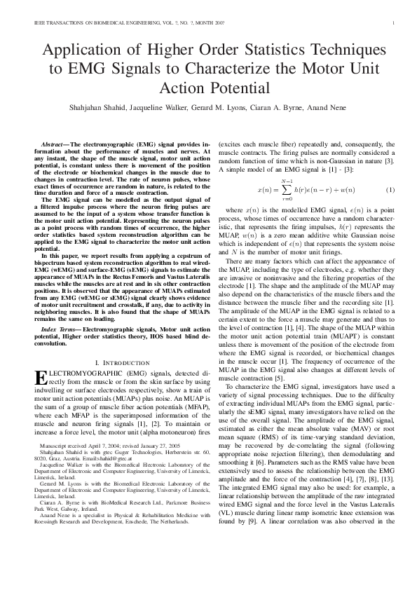 (PDF) Application of Higher Order Statistics to Surface Electromyogram Signal Classification