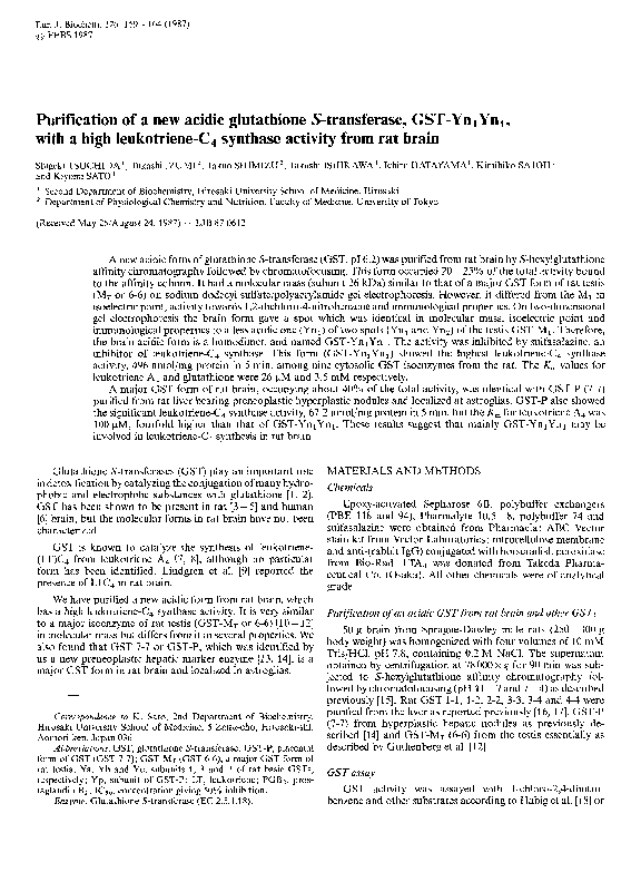 (PDF) Purification of a new acidic glutathione S-transferase, GST-Yn1 ...