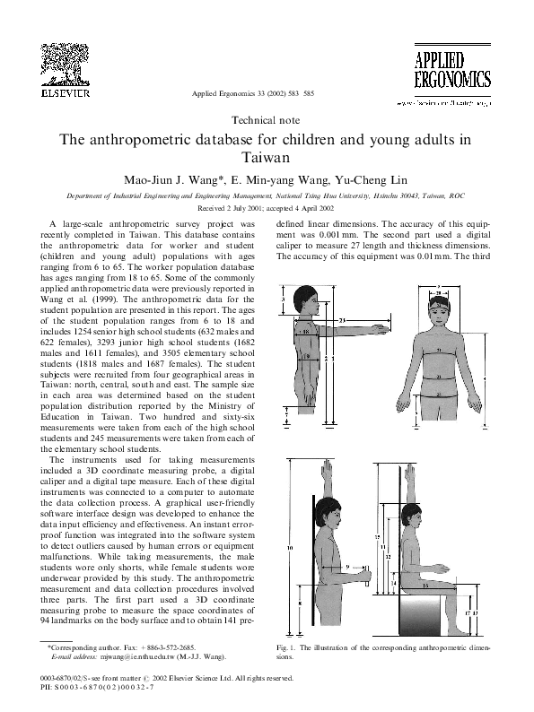(PDF) The anthropometric database for children and young adults in Taiwan