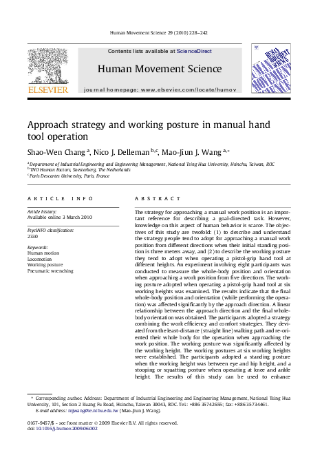(PDF) Approach strategy and working posture in manual hand tool operation