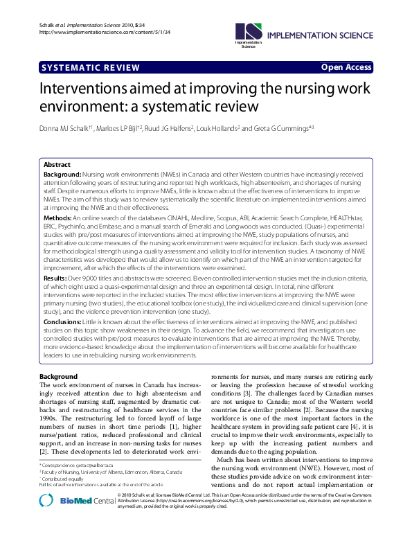 (PDF) Interventions aimed at improving the nursing work environment: a ...