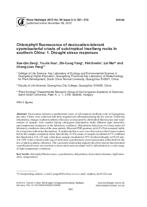 (PDF) Chlorophyll fluorescence of desiccation-tolerant cyanobacterial ...