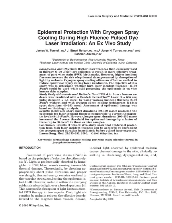 (PDF) Epidermal protection with cryogen spray cooling during high ...