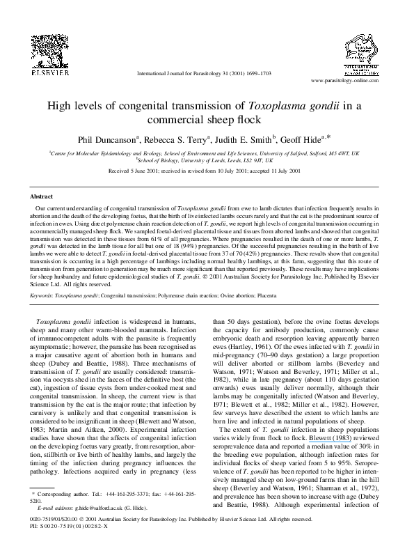(PDF) High levels of congenital transmission of Toxoplasma gondii in a ...