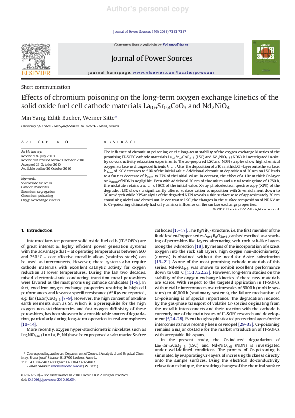 (PDF) Effects of chromium poisoning on the long-term oxygen exchange ...