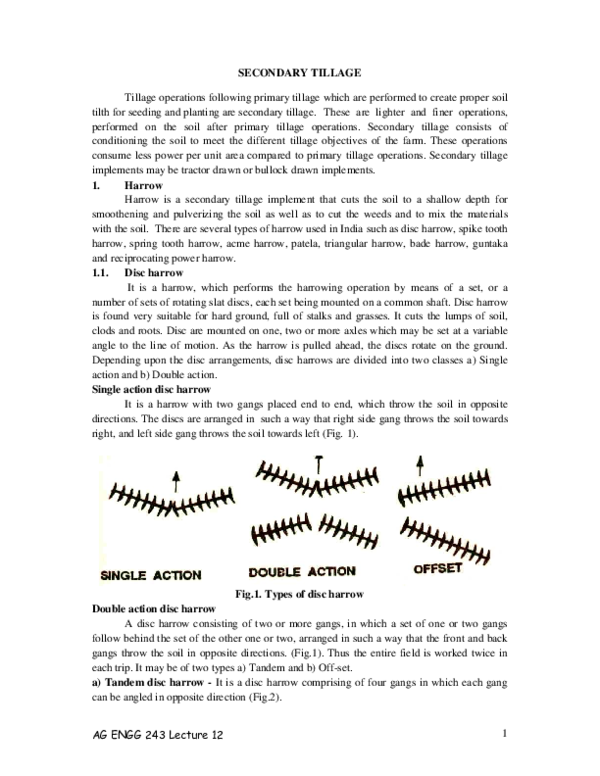 (PDF) AG ENGG 243 Lecture 12 1 SECONDARY TILLAGE