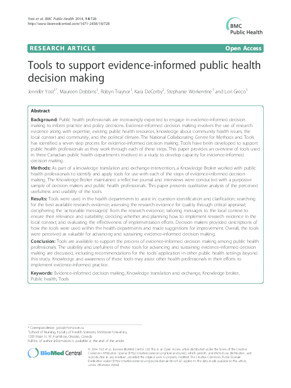 (PDF) Tools to support evidence-informed public health decision making
