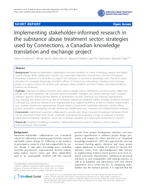 (PDF) Implementing stakeholder-informed research in the substance abuse ...