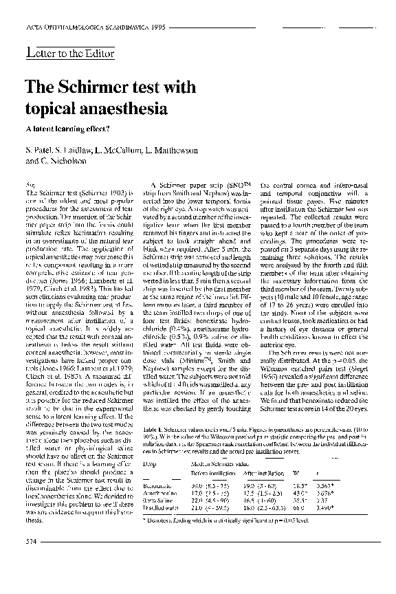 (PDF) The Schirmer test with topical anaesthesia