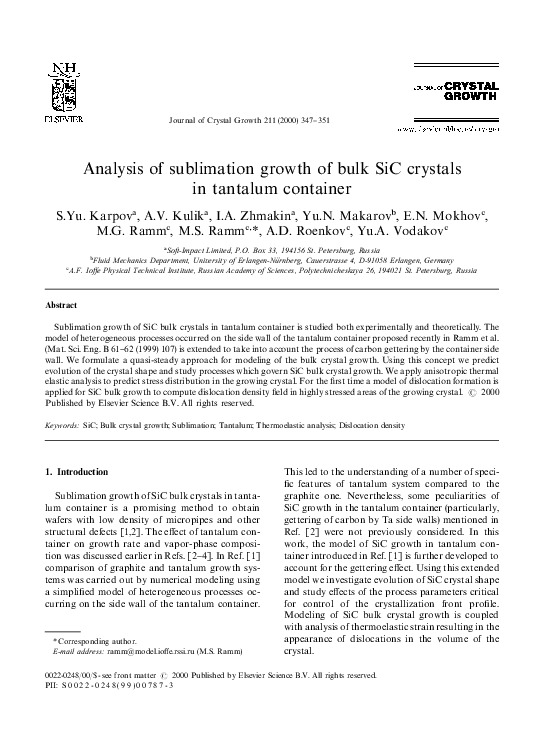 (PDF) Analysis of sublimation growth of bulk SiC crystals in tantalum container