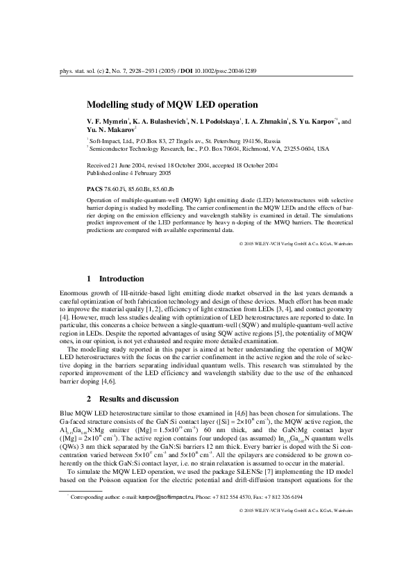 (PDF) Modelling study of MQW LED operation