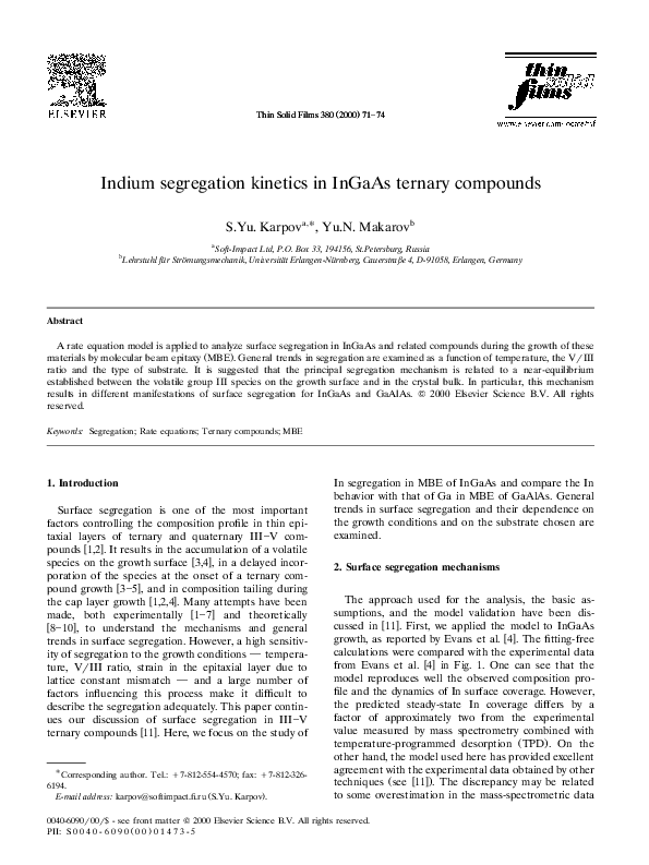 (PDF) Indium segregation kinetics in InGaAs ternary compounds
