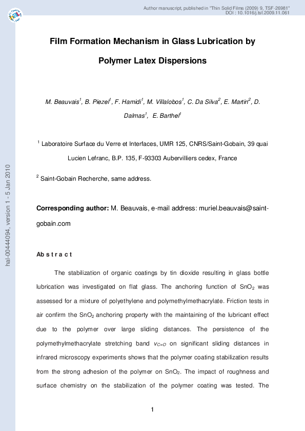(PDF) Film formation mechanism in glass lubrication by polymer latex ...
