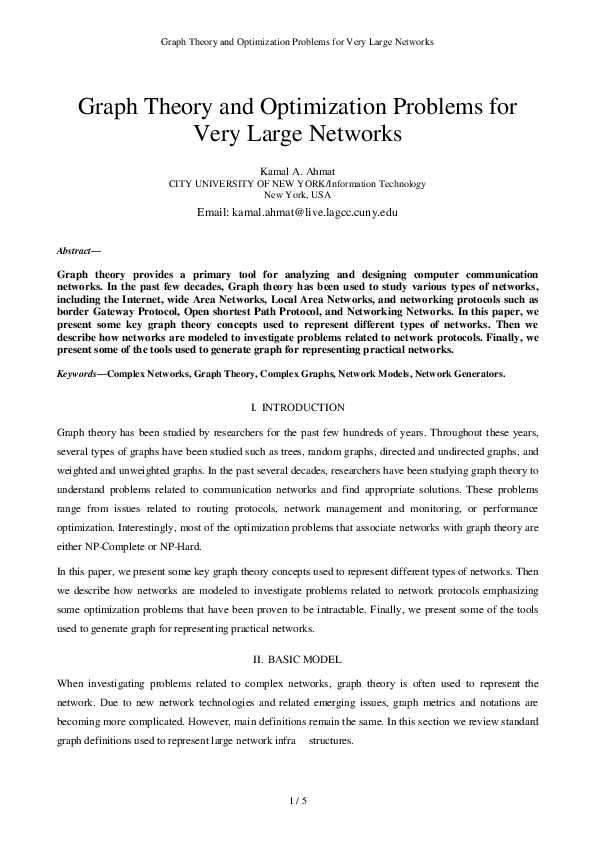 (PDF) Graph Theory and Optimization Problems for Very Large Networks Graph Theory and ...