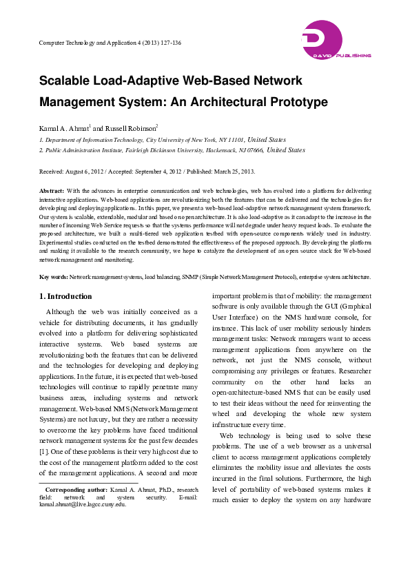 (PDF) Scalable Load-Adaptive Web-Based Network Management System: An Architectural Prototype