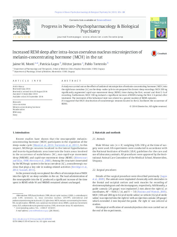 (PDF) Increased REM sleep after intra-locus coeruleus nucleus ...