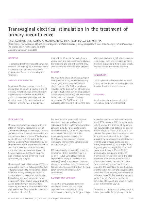 (PDF) Transvaginal electrical stimulation in the treatment of urinary ...
