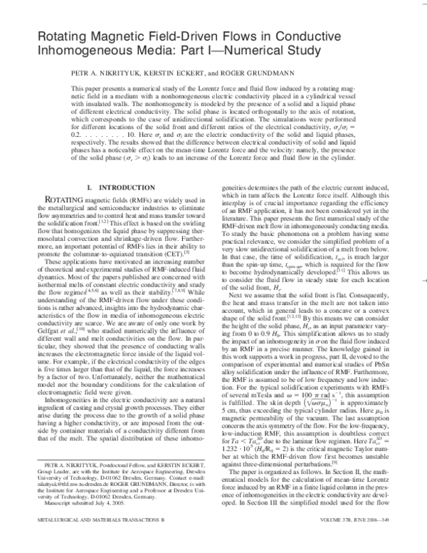 (PDF) Rotating magnetic field-driven flows in conductive inhomogeneous ...