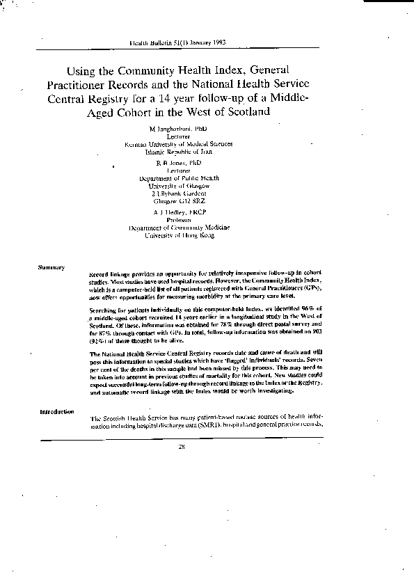 (PDF) Using the Community Health Index, general practitioner records ...