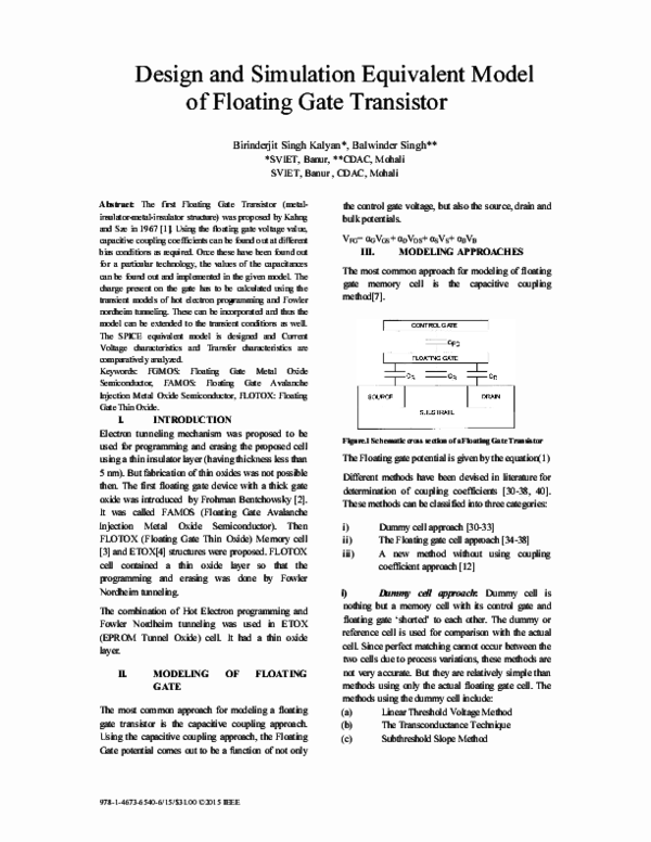 (PDF) Design and Simulation Equivalent Model of Floating Gate Transistor