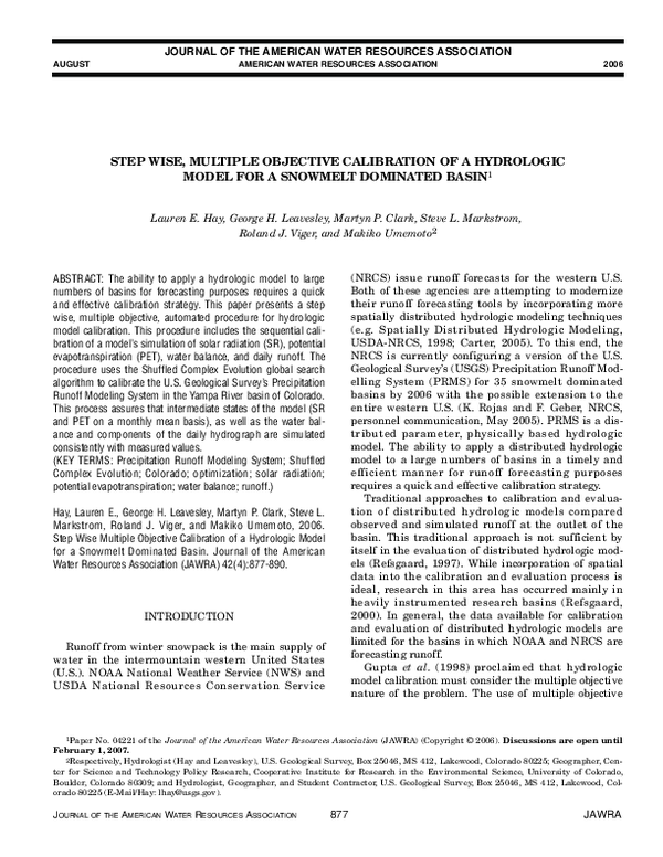 (PDF) STEP WISE, MULTIPLE OBJECTIVE CALIBRATION OF A HYDROLOGIC MODEL FOR A SNOWMELT DOMINATED BASIN