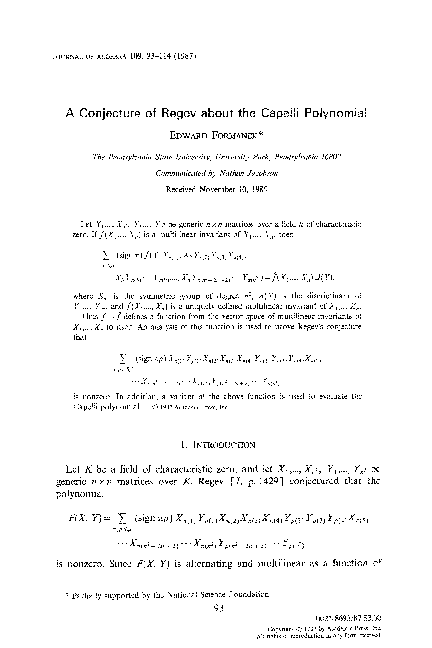 (PDF) A conjecture of Regev about the Capelli polynomial | Edward ...