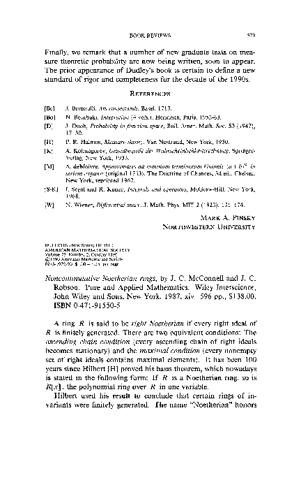 (PDF) Review: J. C. McConnell and J. C. Robson, Noncommutative ...