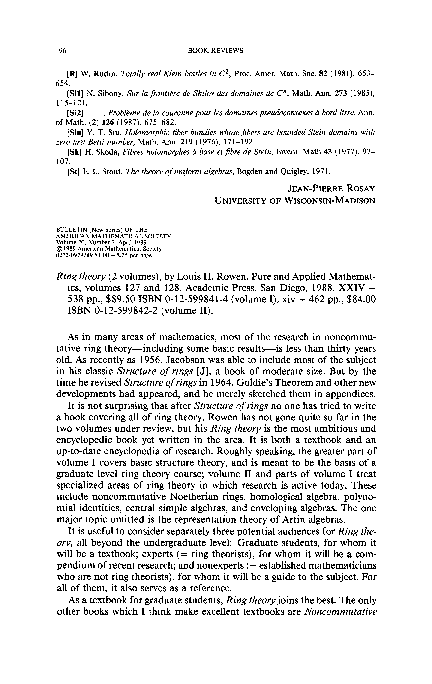 (PDF) Review: Louis H. Rowen, Ring theory