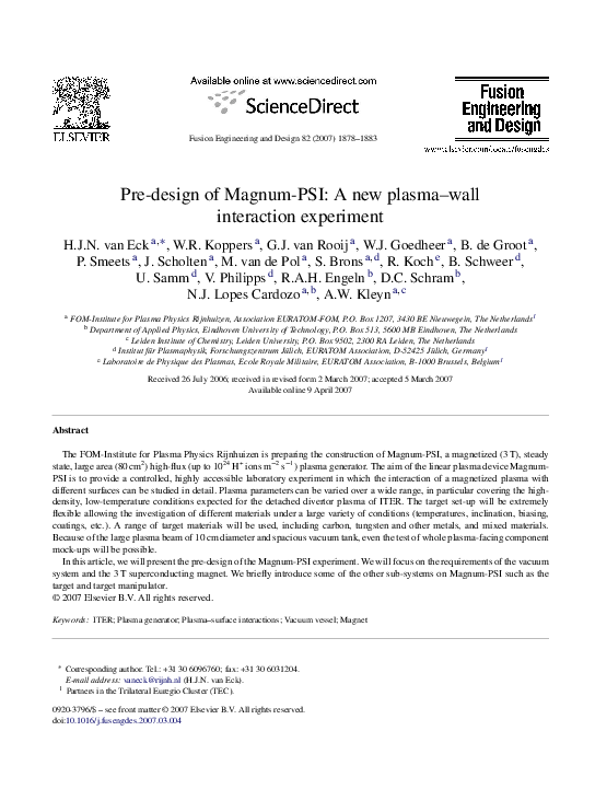 (PDF) Pre-design of Magnum-PSI: A new plasma–wall interaction experiment