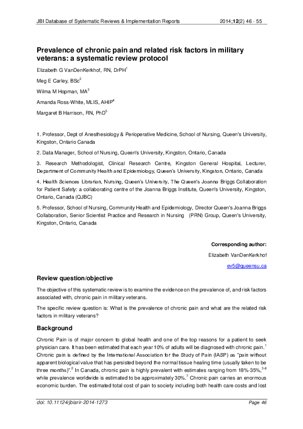 (PDF) Prevalence of chronic pain and related risk factors in military ...