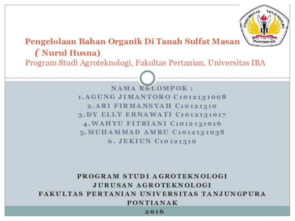 (PPT) Pengelolaan Bahan Organik Di Tanah Sulfat Masam