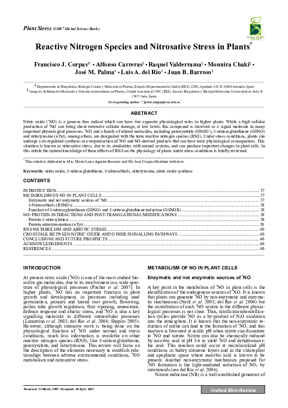 (PDF) Reactive Nitrogen Species and Nitrosative Stress in Plants ...