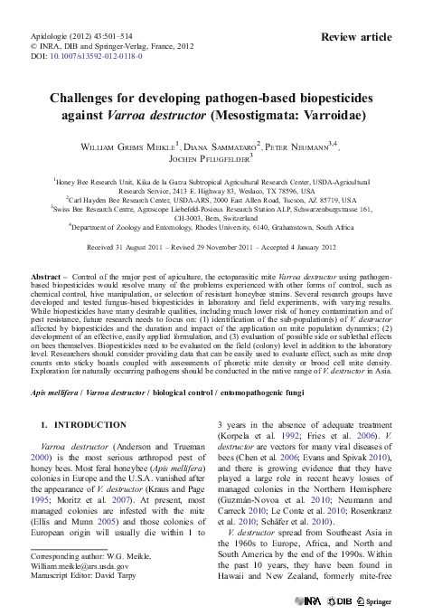 (PDF) Challenges for developing pathogen-based biopesticides against ...