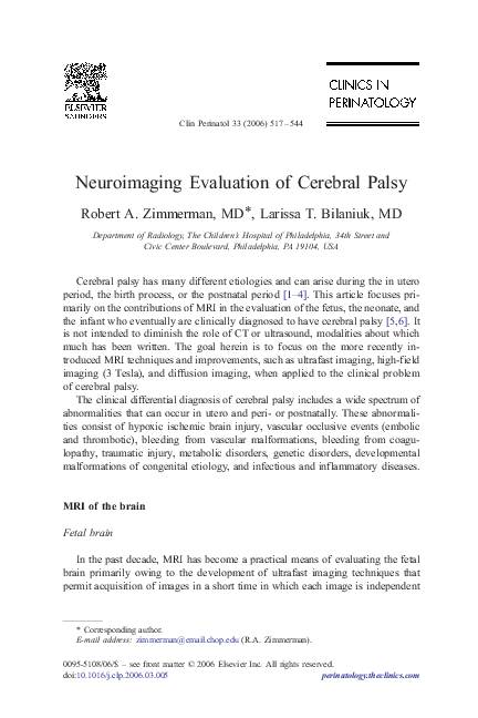 (PDF) Neuroimaging Evaluation of Cerebral Palsy