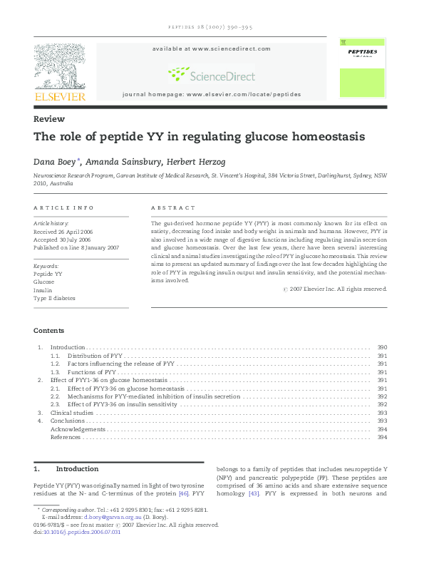 (PDF) The role of peptide YY in regulating glucose homeostasis