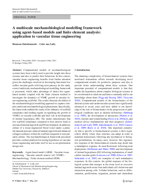 (PDF) A multiscale mechanobiological model using agent based models; Application to vascular ...