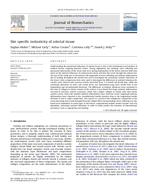 (PDF) Site specific inelasticity of arterial tissue