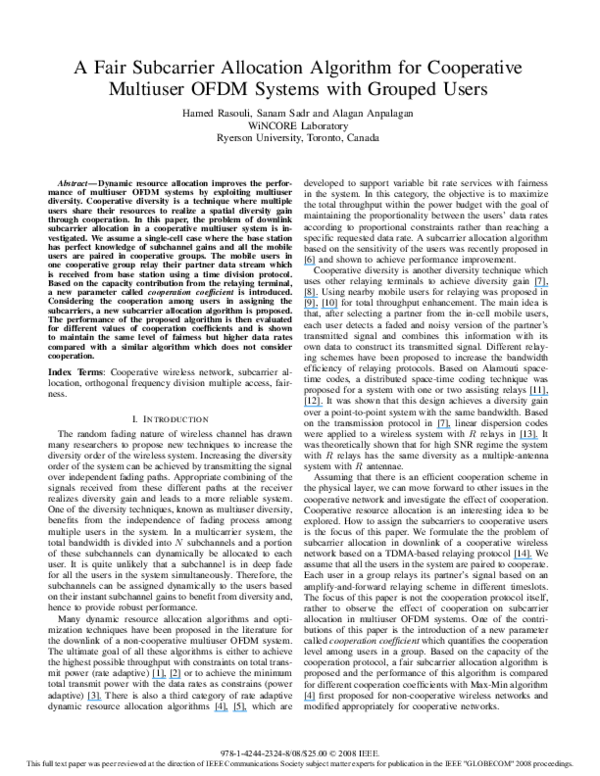 Pdf A Fair Subcarrier Allocation Algorithm For Cooperative Multiuser