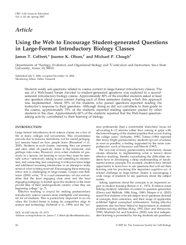 (PDF) Using the Web to Encourage Student-generated Questions in Large ...
