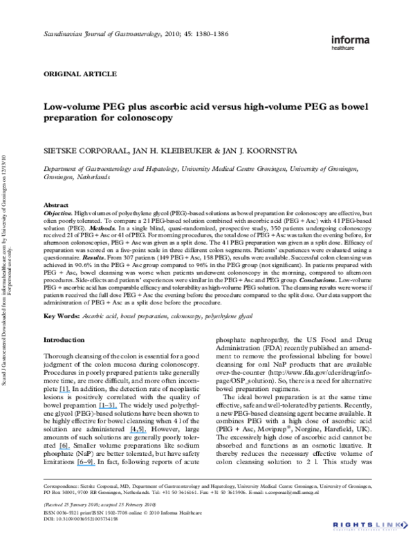 (PDF) Low-volume PEG plus ascorbic acid versus high-volume PEG as bowel ...