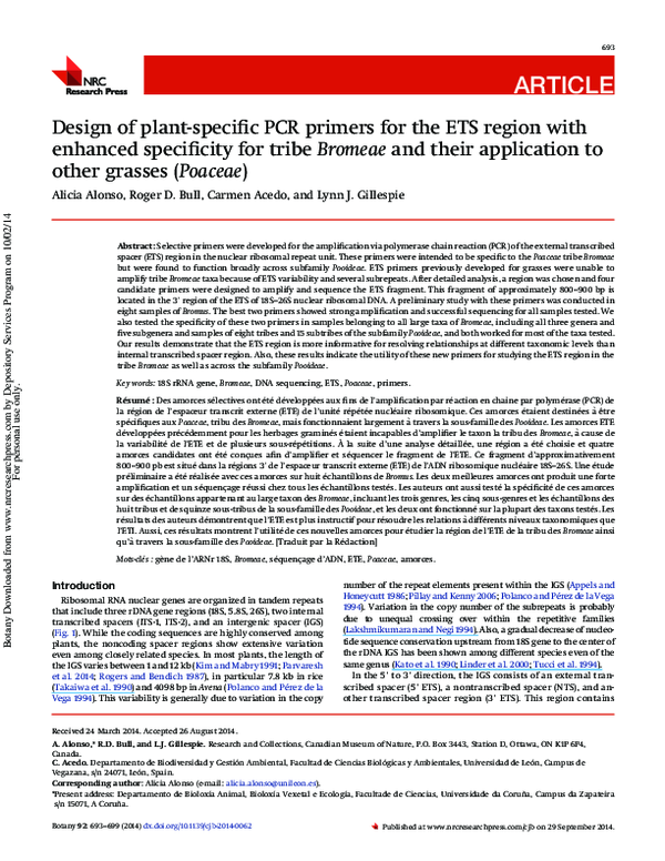 (PDF) Design of plant-specific PCR primers for the ETS region with ...