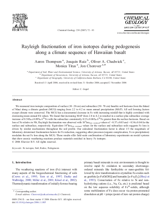 (PDF) Rayleigh fractionation of iron isotopes during pedogenesis along ...