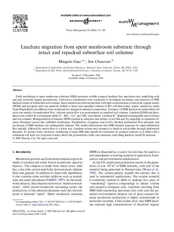 (PDF) Leachate migration from spent mushroom substrate through intact ...
