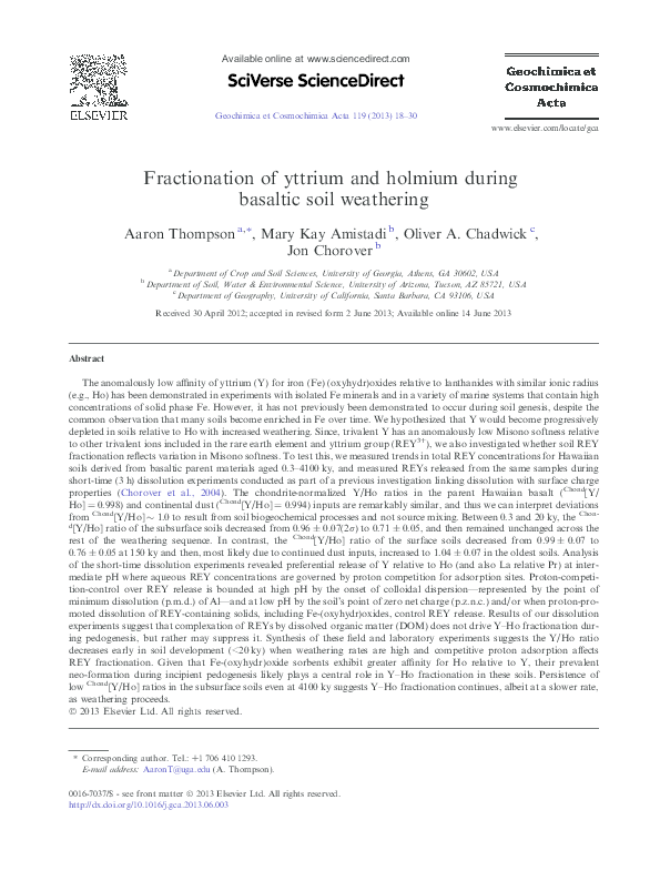 Fractionation of yttrium and holmium during basaltic soil weathering