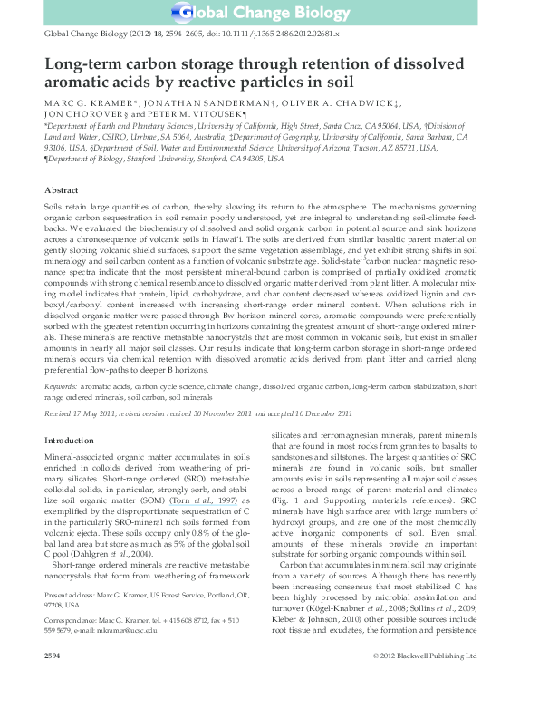 (PDF) Long-term carbon storage through retention of dissolved aromatic ...