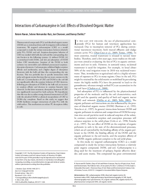 (PDF) Interactions of Carbamazepine in Soil: Effects of Dissolved Organic Matter