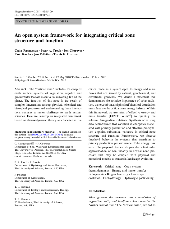 (PDF) An open system framework for integrating critical zone structure ...
