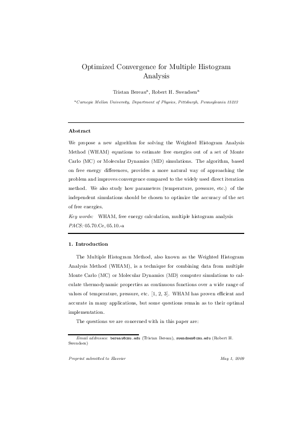 (PDF) Optimized convergence for multiple histogram analysis