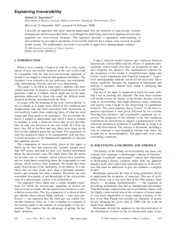 (PDF) Explaining irreversibility